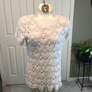 Cato | Tops | Cato White Crochet Open Weave Tunic Size M | Poshmark